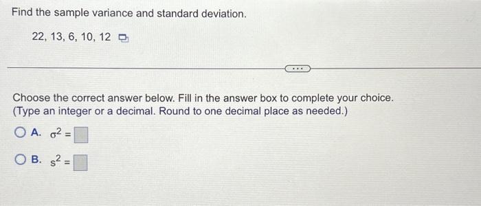 Solved Find the sample variance and standard deviation. | Chegg.com