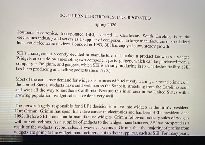 Solved SOUTHERN ELECTRONICS, INCORPORATED Spring 2020 | Chegg.com