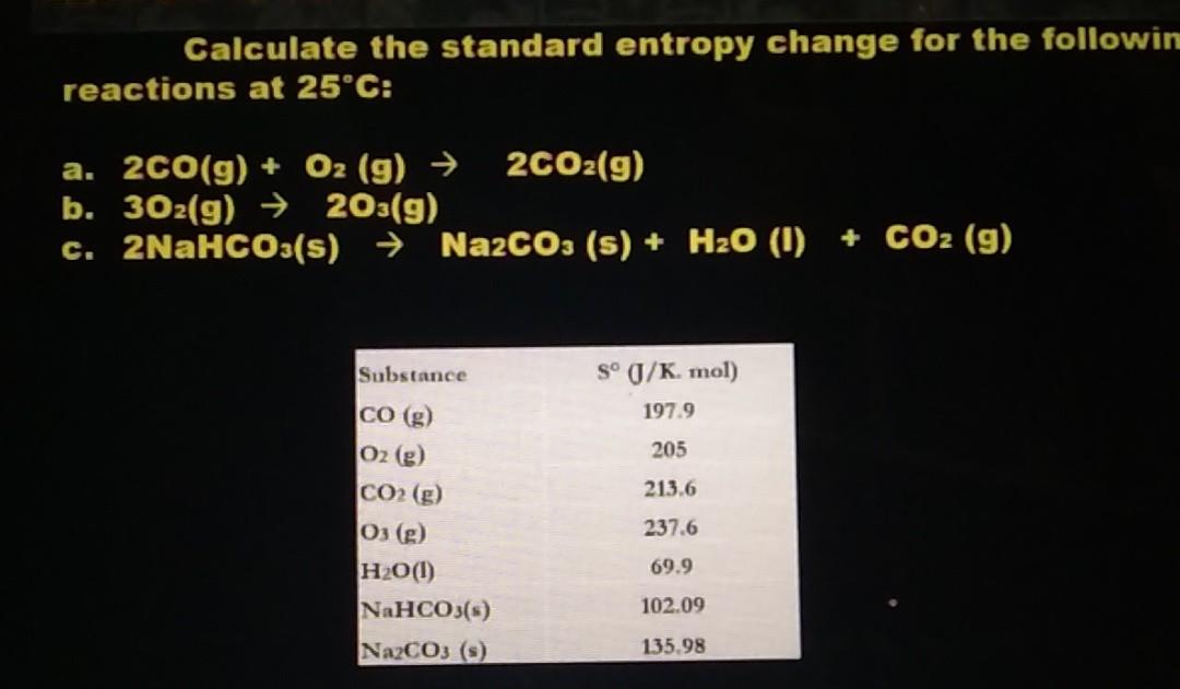 Solved Calculate the standard entropy change for the | Chegg.com