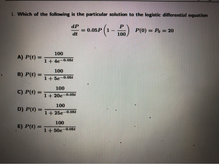 Solved 1. Which of the following is the particular solution | Chegg.com