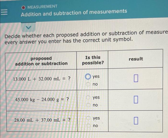 Solved = O MEASUREMENT Addition and subtraction of | Chegg.com
