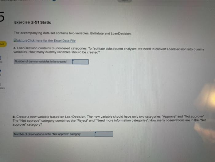 Solved Exercise 2-51 Static The accompanying data set | Chegg.com