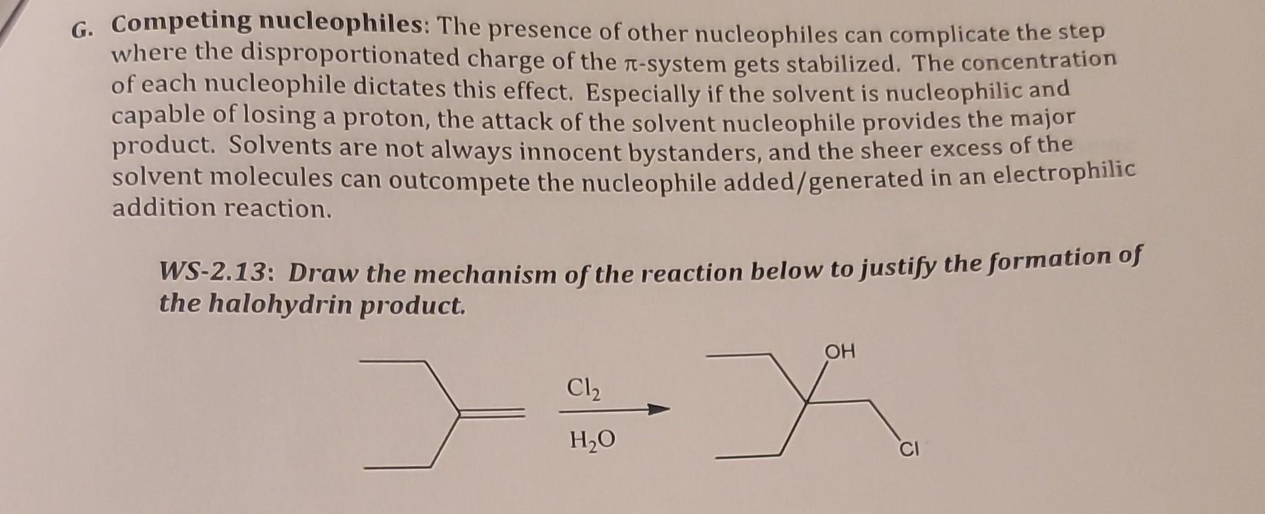 Solved G. Competing nucleophiles: The presence of other | Chegg.com