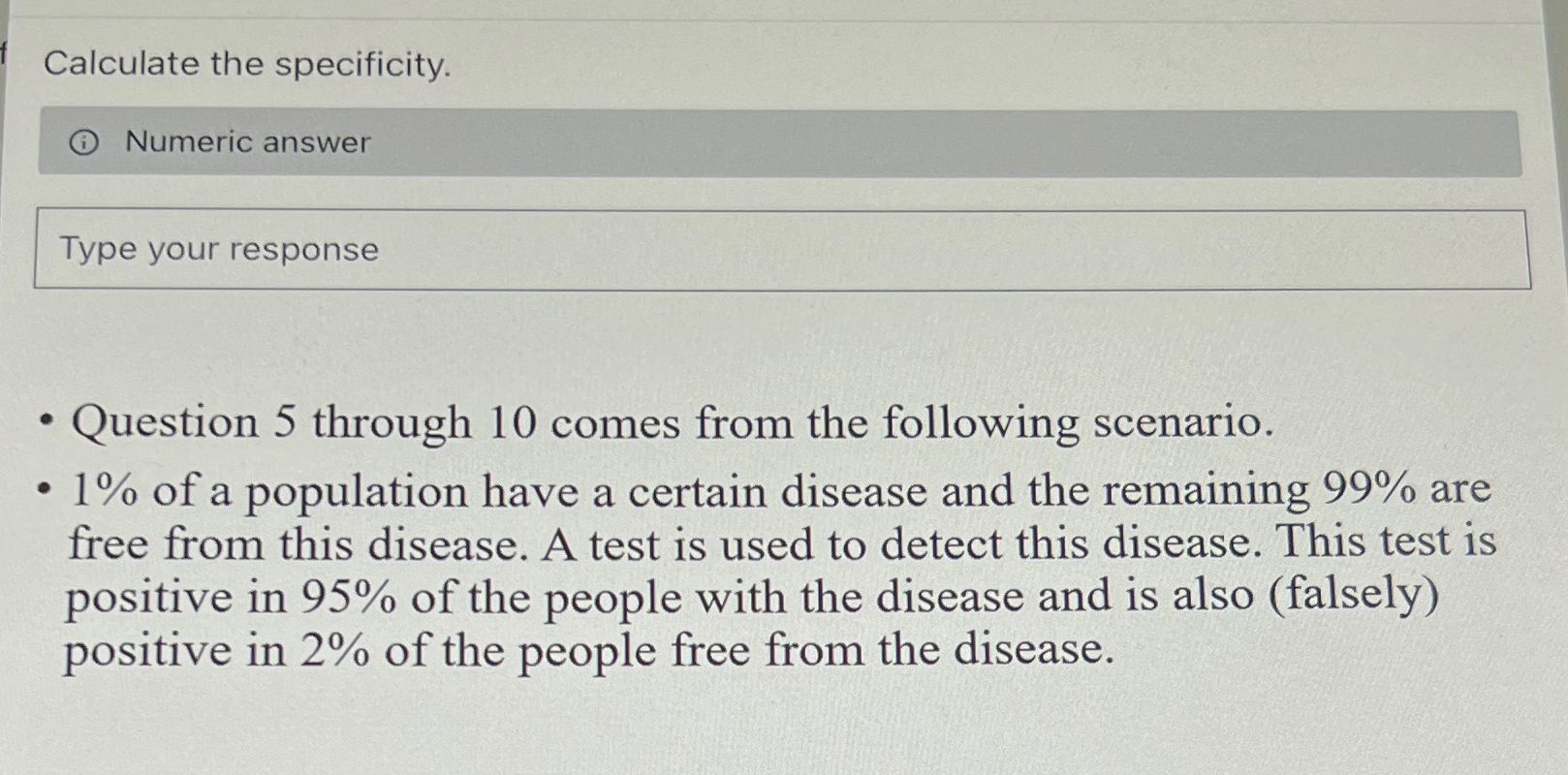 Solved Calculate the specificity.Numeric answerType your | Chegg.com