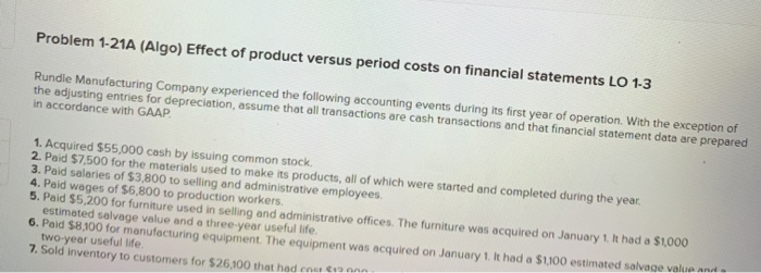 Solved Problem 1-21A (Algo) Effect of product versus period | Chegg.com