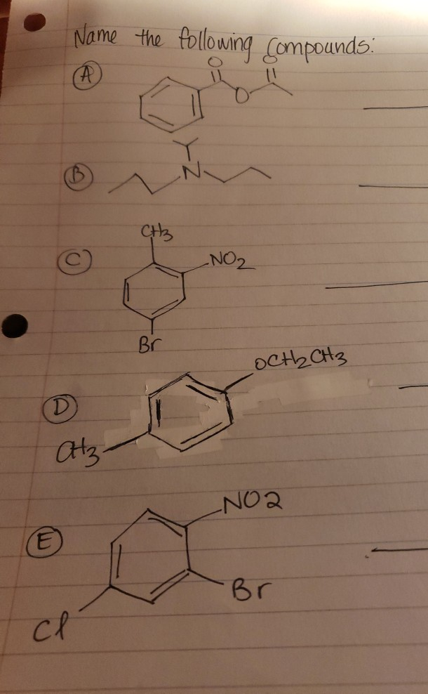 Solved Name the following compounds: CH3 -NO2 Br LOCH CH3 | Chegg.com