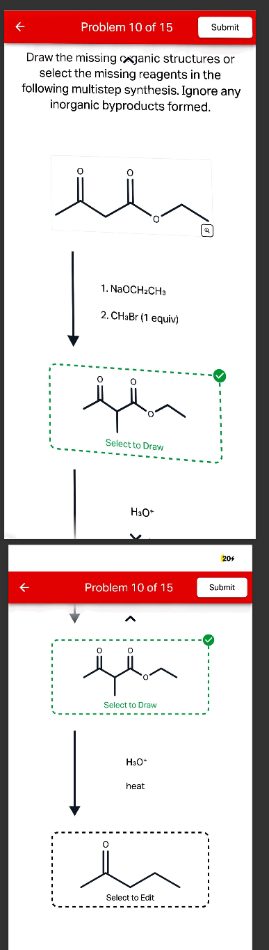 Solved Draw the missing organic structures or select the | Chegg.com