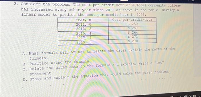 Solved Consider the problem: The cost per credit hour at a | Chegg.com