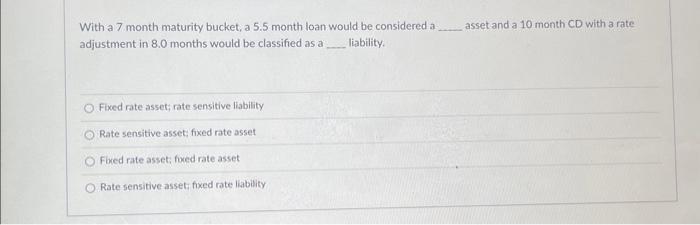 Solved With a 7 month maturity bucket, a 5.5 month loan | Chegg.com