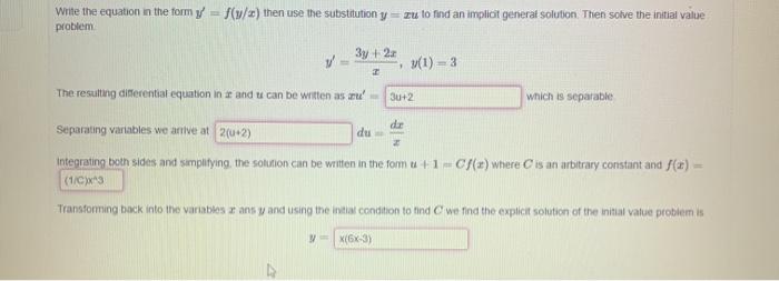 Solved write the equation in the form y' = (/) then use the | Chegg.com