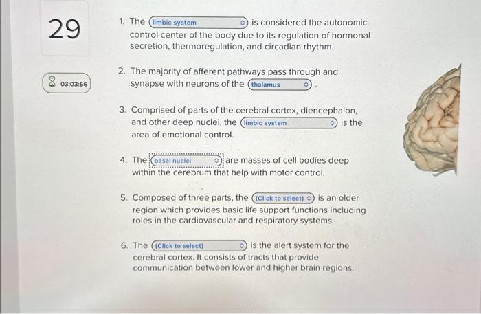 Solved 1. The is considered the autonomic control center of | Chegg.com