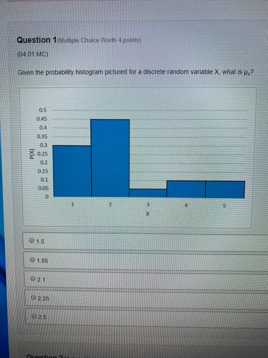 Solved Given the probability histogram pictured for a | Chegg.com
