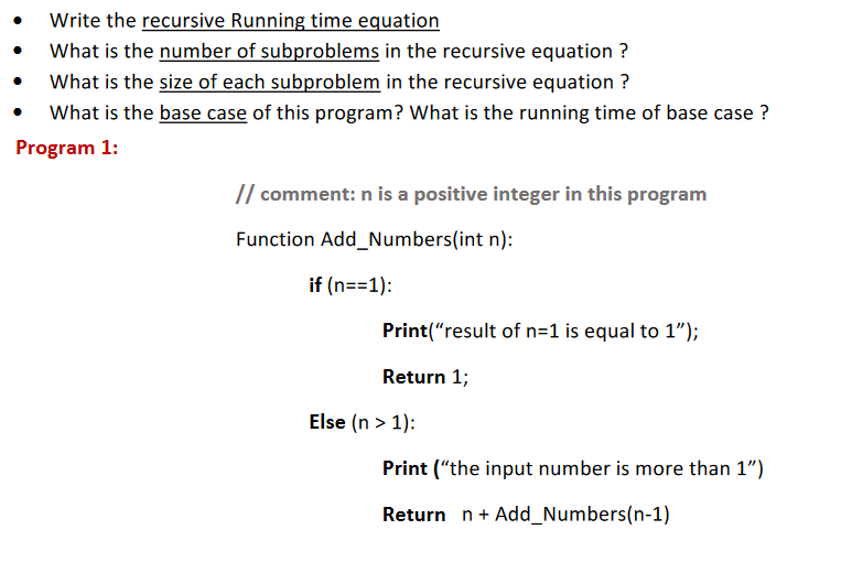 Solved Program 1:// ﻿comment: n ﻿is a positive integer in | Chegg.com