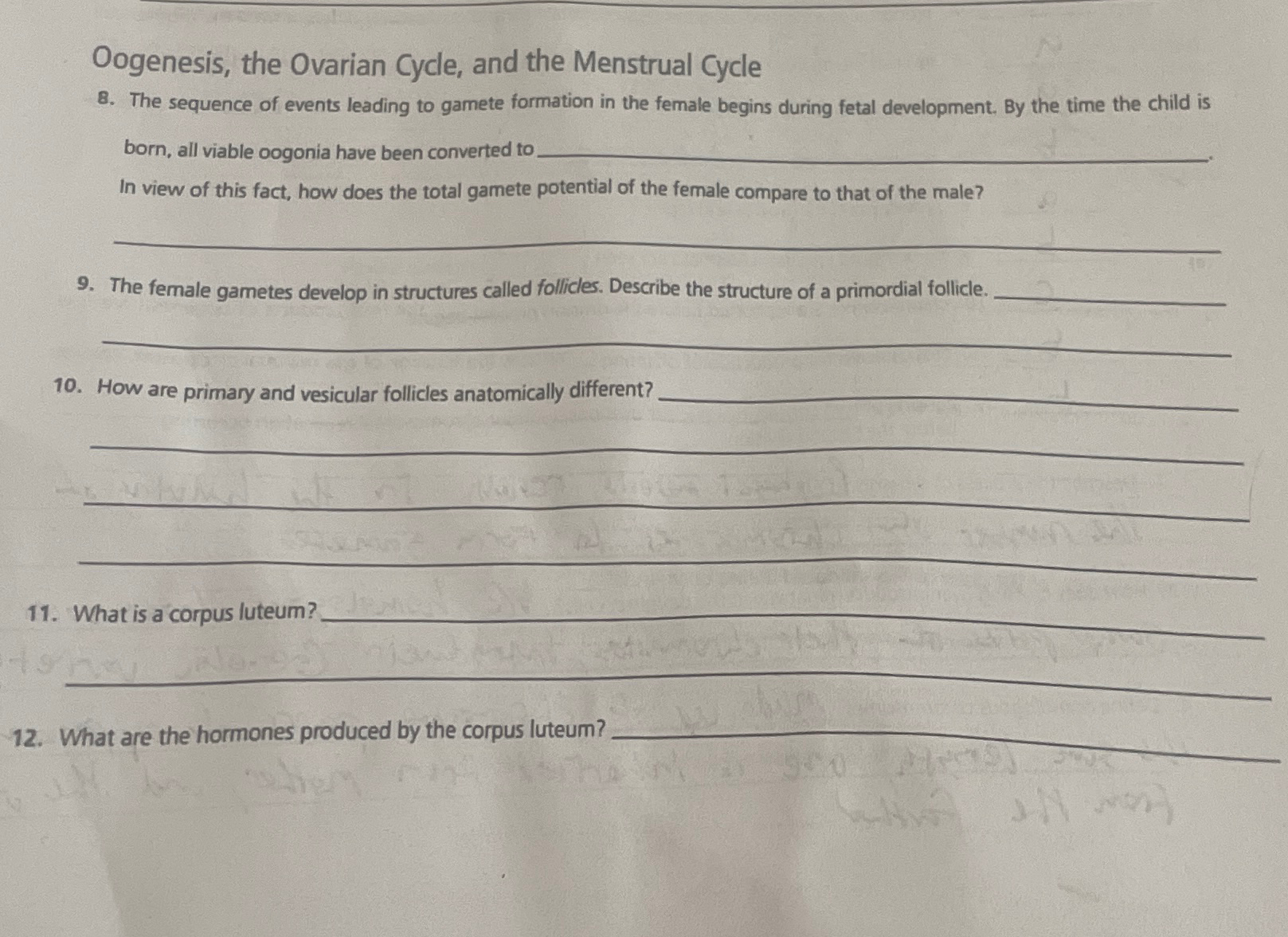 Solved Oogenesis, the Ovarian Cycle, and the Menstrual | Chegg.com