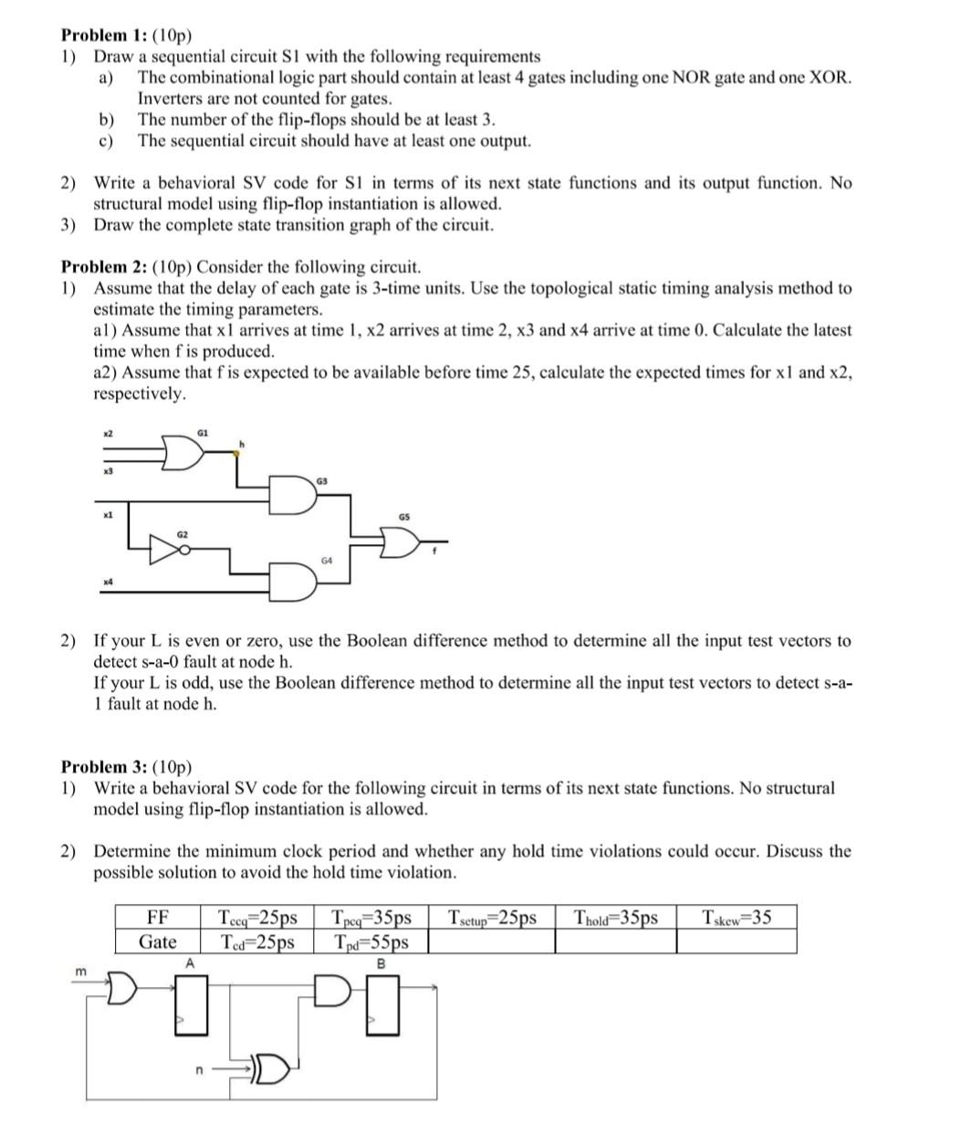 Problem 1: (10p) 1) Draw a sequential circuit S1 with | Chegg.com