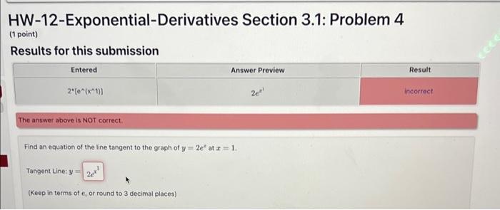 Solved HW-12-Exponential-Derivatives Section 3.1: Problem 4 | Chegg.com