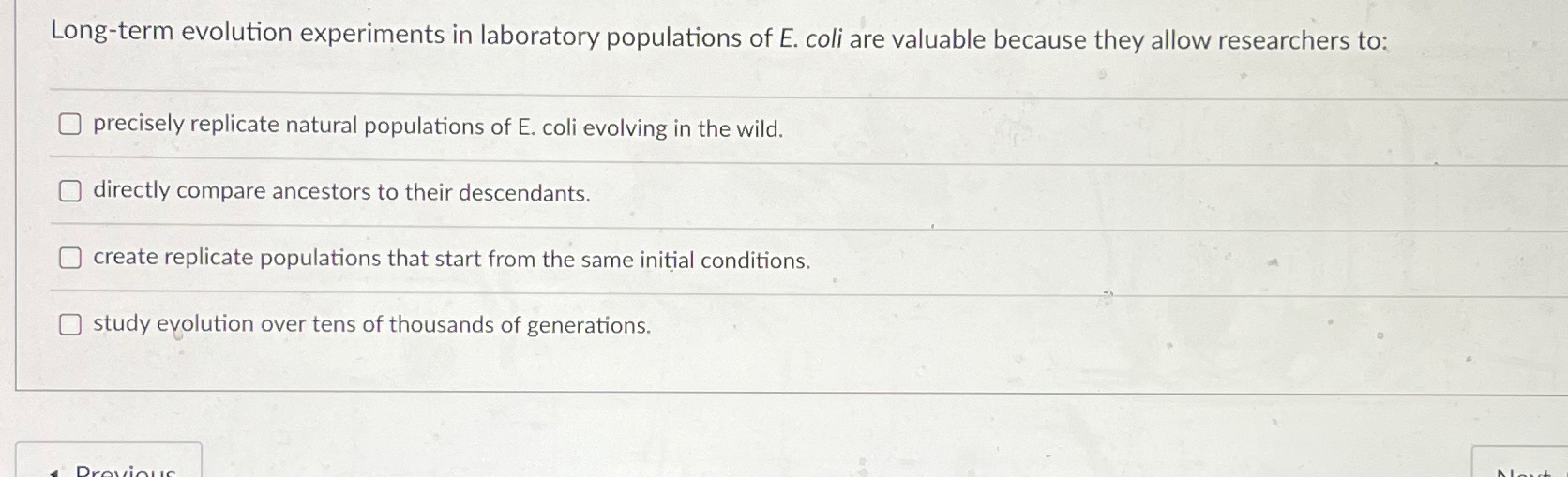 Solved Long-term evolution experiments in laboratory | Chegg.com