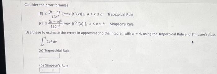 Solved Consider the error formulas. | Chegg.com