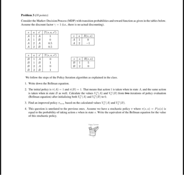 Solved Problem 3 (30 points): Consider the Markov Decision | Chegg.com