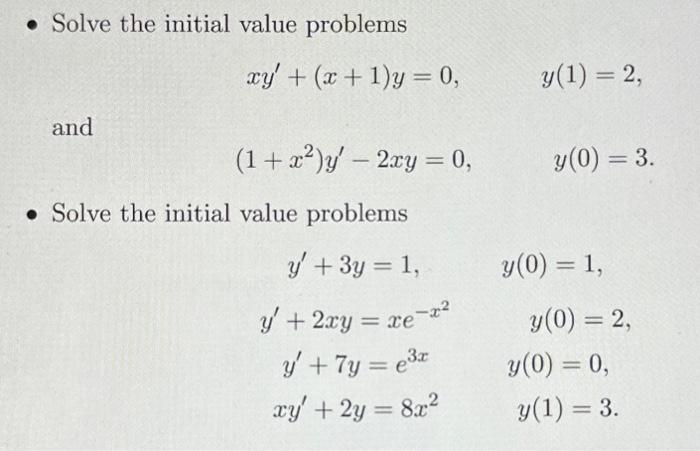 Solved - Solve the initial value problems | Chegg.com