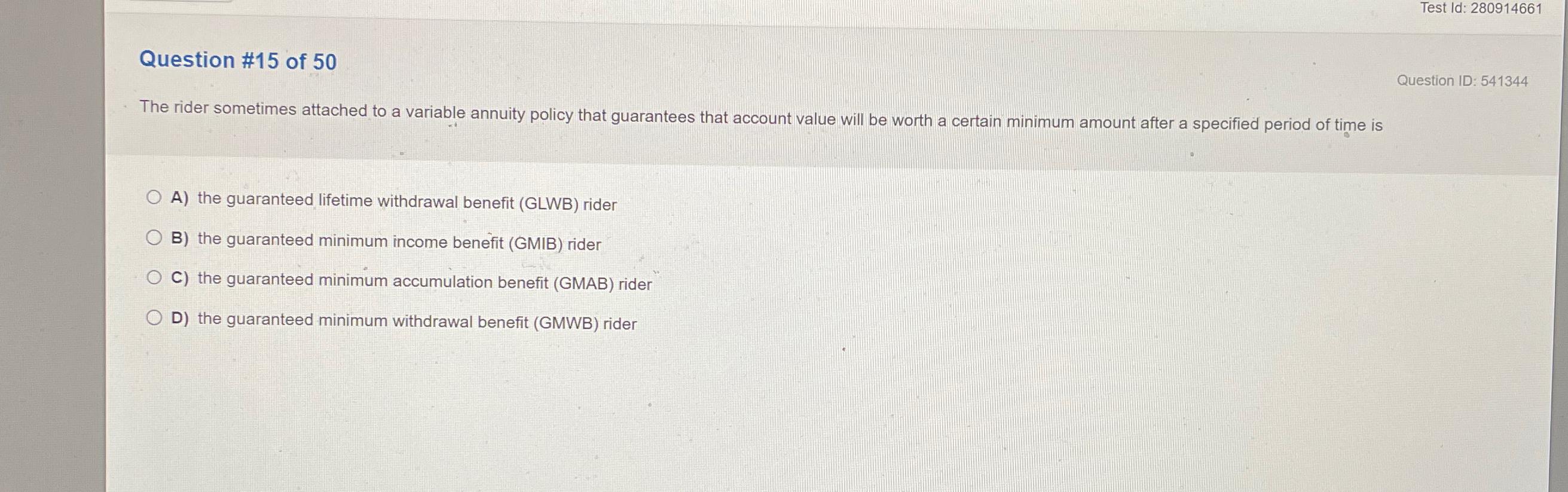 Solved Test Id: 280914661Question #15 ﻿of 50Question ID: | Chegg.com
