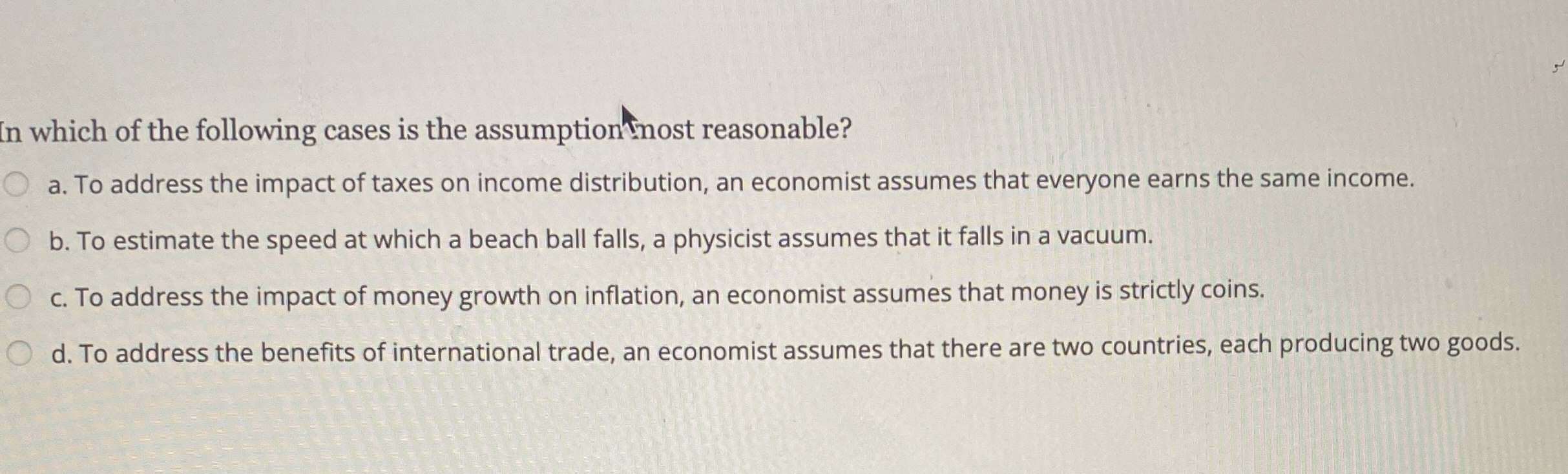 Solved In which of the following cases is the assumption | Chegg.com