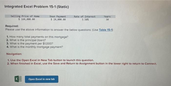 Integrated Excel Problem 15-1 (Static) Required: | Chegg.com