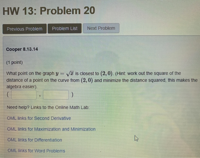 Solved HW 13: Problem 20 Previous Problem Problem List Next | Chegg.com