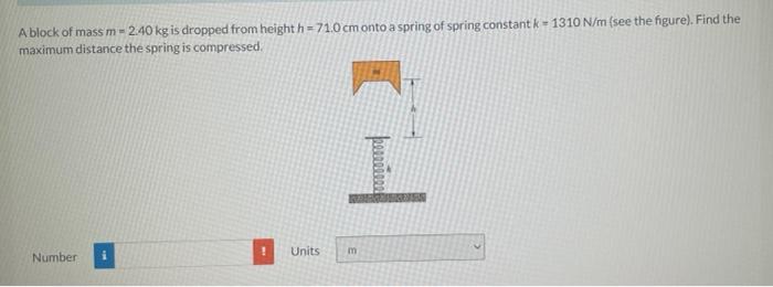Solved A block of mass m=2.40 kg is dropped from height | Chegg.com