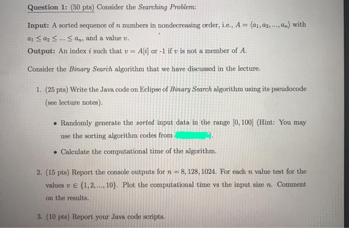 Solved Question 1: (50 pts) Consider the Searching Problem: | Chegg.com