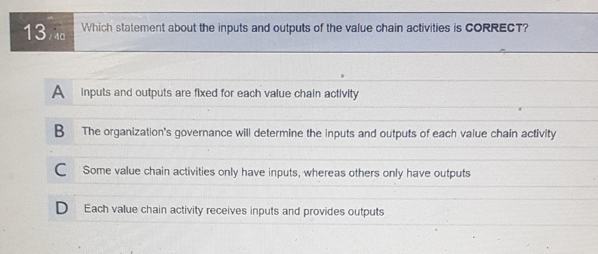 Solved Which statement about the inputs and outputs of the | Chegg.com