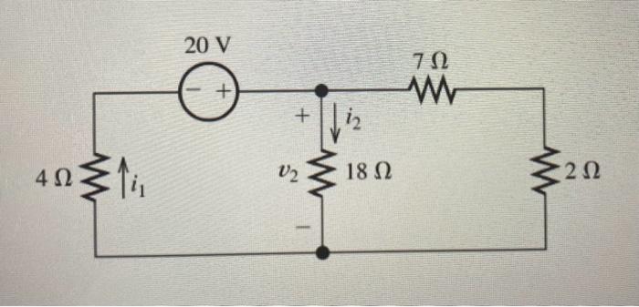 Solved Find the values of v2 and i1 and i2 in circuit below. | Chegg.com
