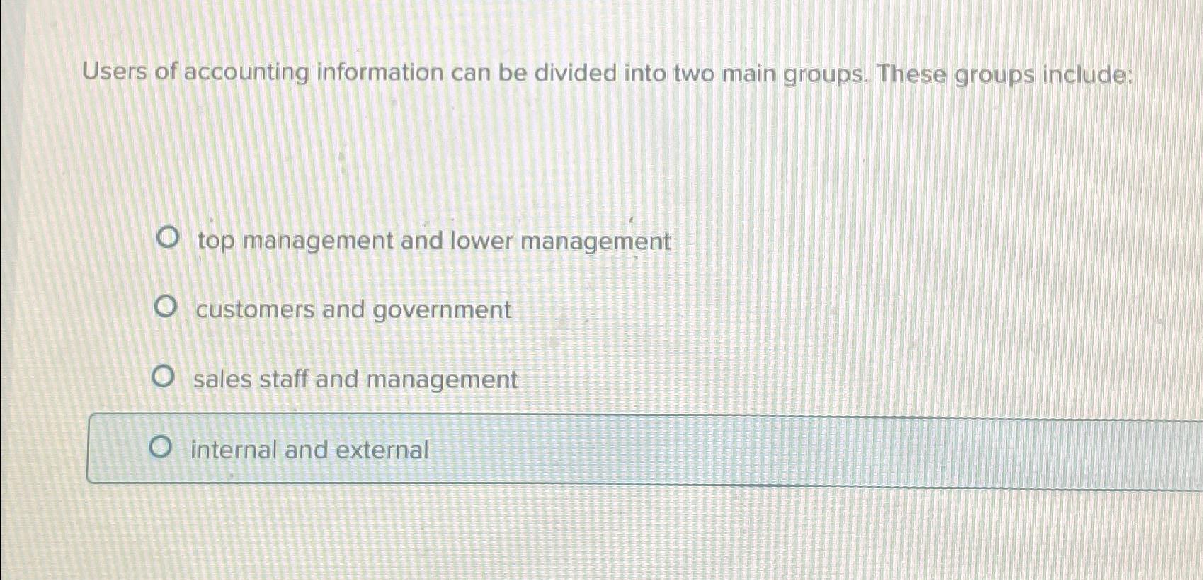 Solved Users of accounting information can be divided into | Chegg.com