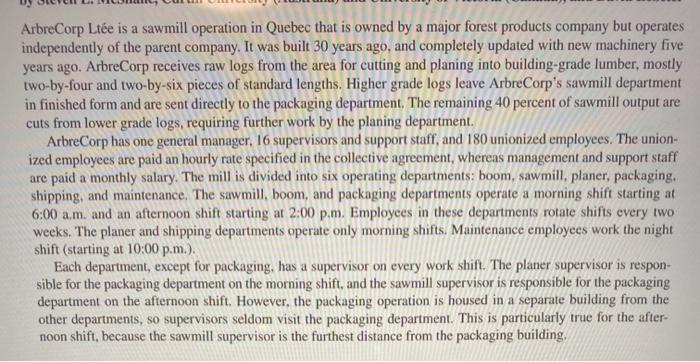 Solved ArbreCorp Ltée is a sawmill operation in Quebec that | Chegg.com