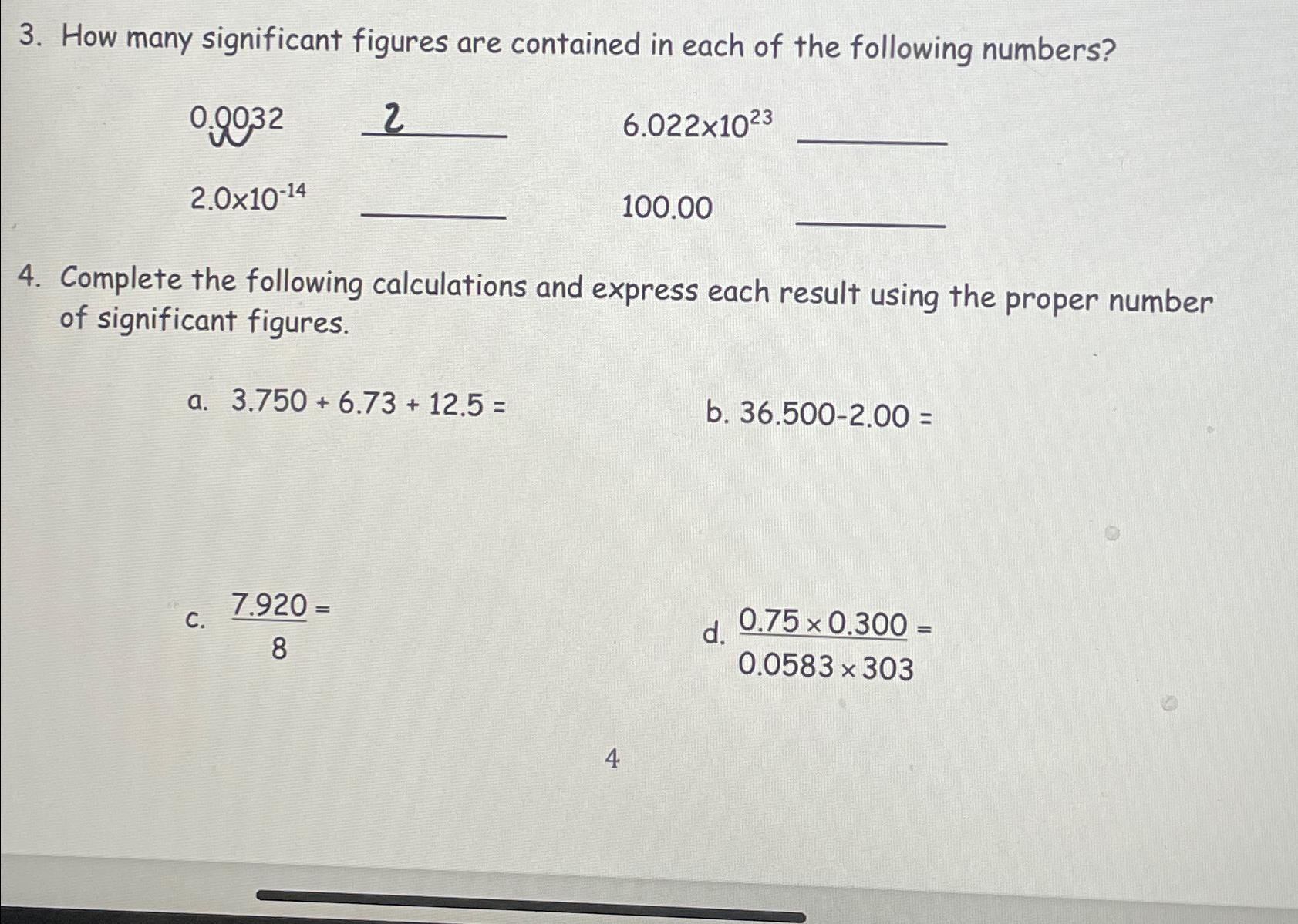 Solved How many significant figures are contained in each of | Chegg.com