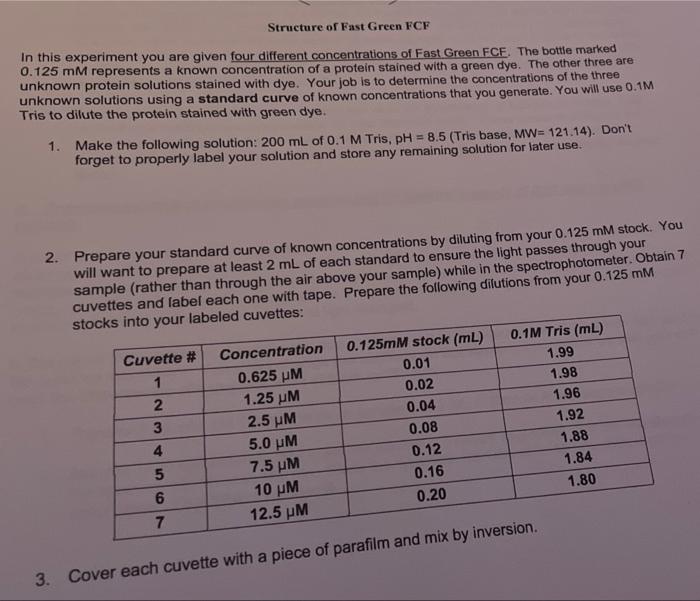Structure of Fast Green FCF In this experiment you | Chegg.com