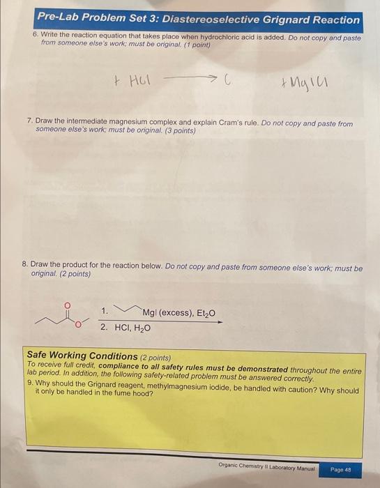 Pre-Lab Problem Set 3: Diastereoselective Grignard | Chegg.com