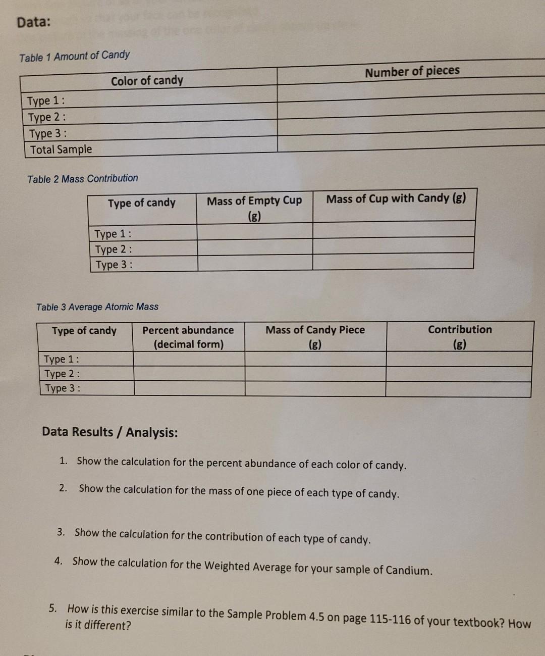 Lab 3.1: Candium Introduction Average atomic mass is | Chegg.com