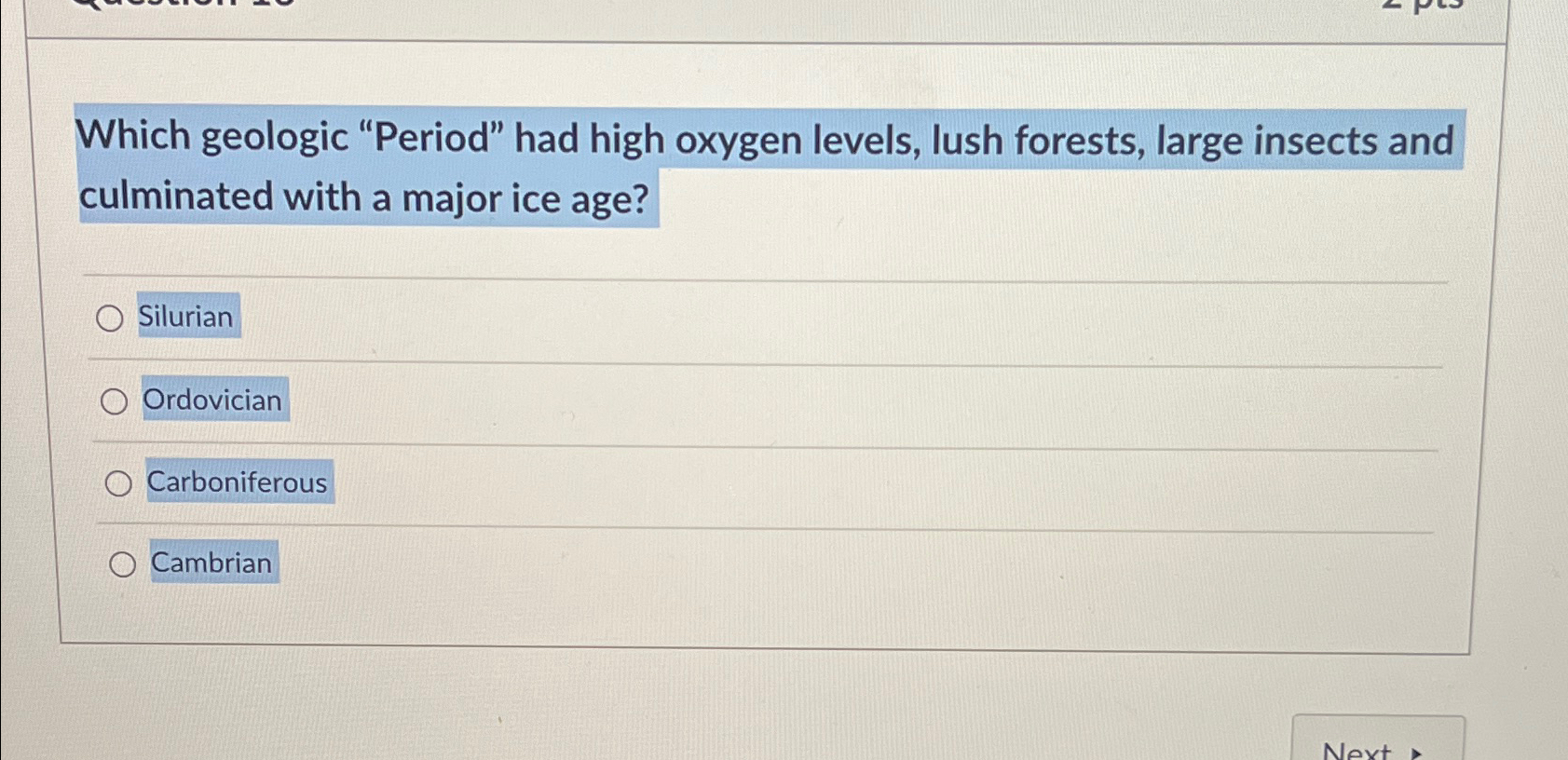 Solved Which geologic "Period" had high oxygen levels, lush | Chegg.com