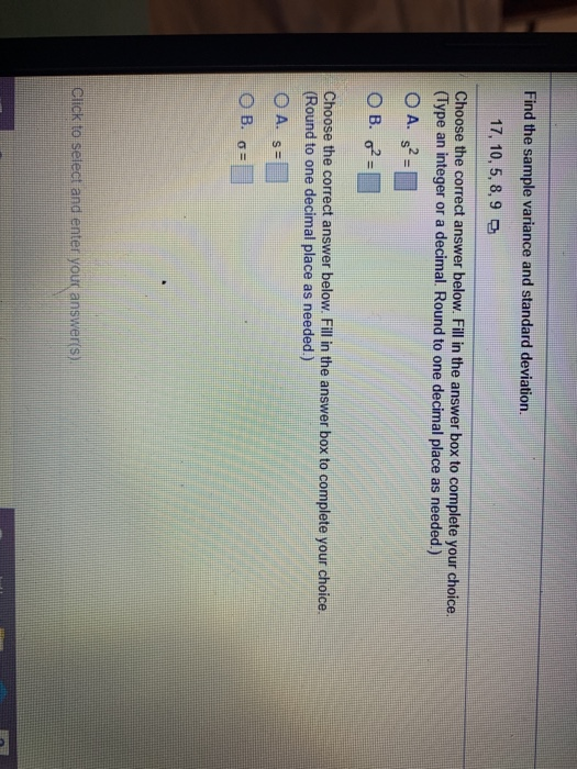 Solved Find the sample variance and standard deviation. 17, | Chegg.com