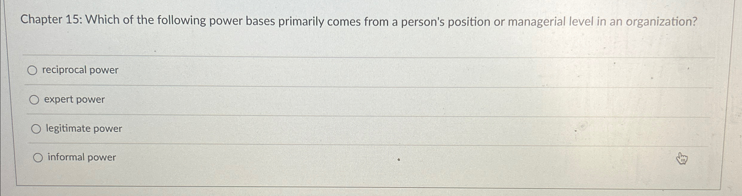 Solved Chapter 15: Which of the following power bases | Chegg.com