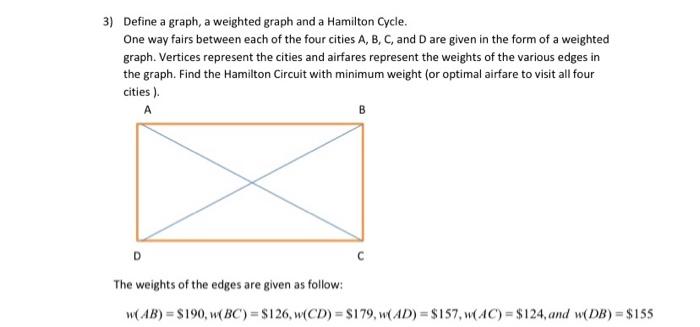 Solved 3) Define a graph, a weighted graph and a Hamilton | Chegg.com