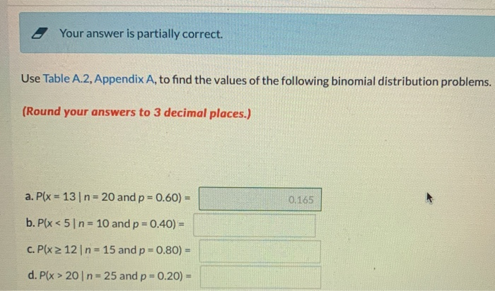Solved Your answer is partially correct. Use Table A.2, | Chegg.com