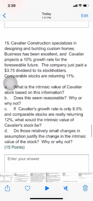 Solved 3:39 Today 1:21 PM Edit 15. Cavalier Construction | Chegg.com