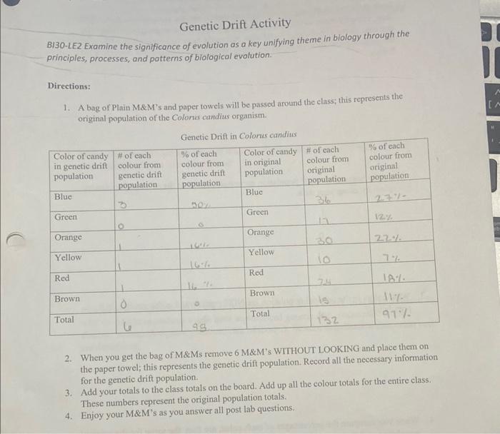 Solved Genetic Drift Activity B130-LE2 Examine the | Chegg.com