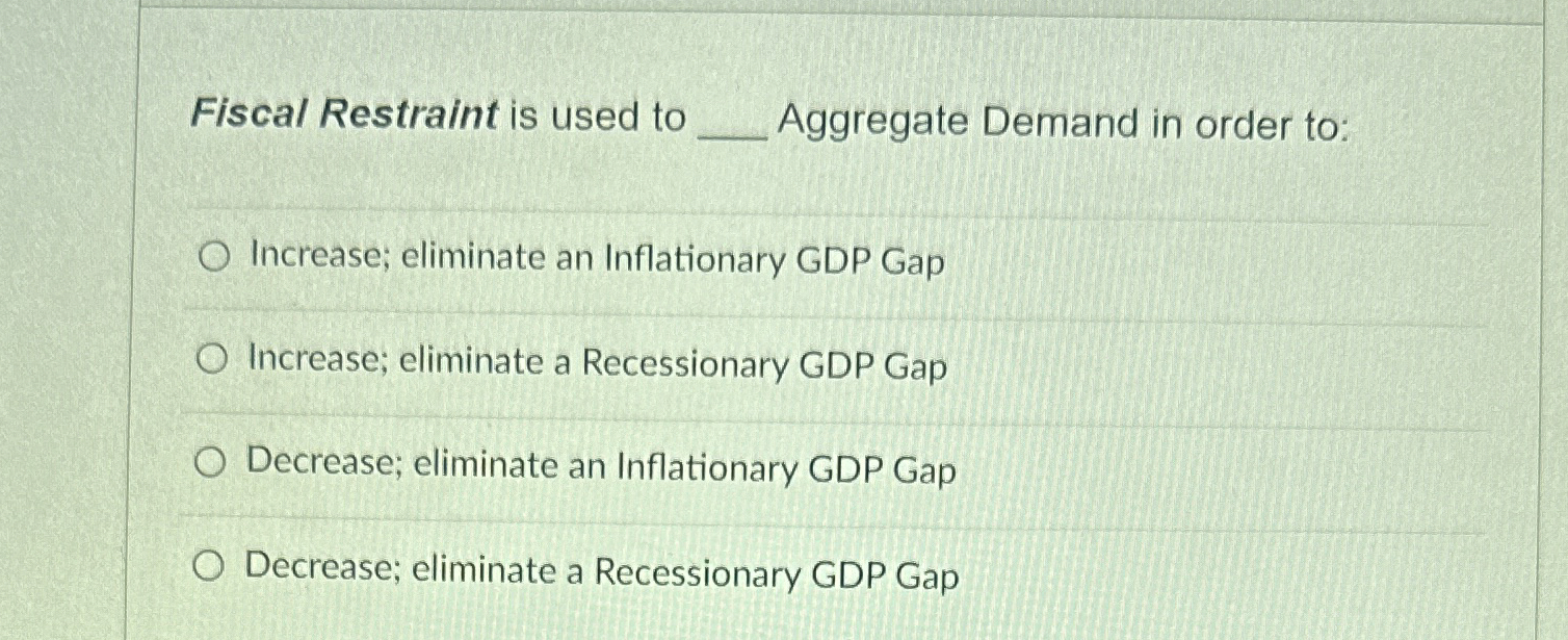 Solved Fiscal Restraint is used to q, ﻿Aggregate Demand in | Chegg.com