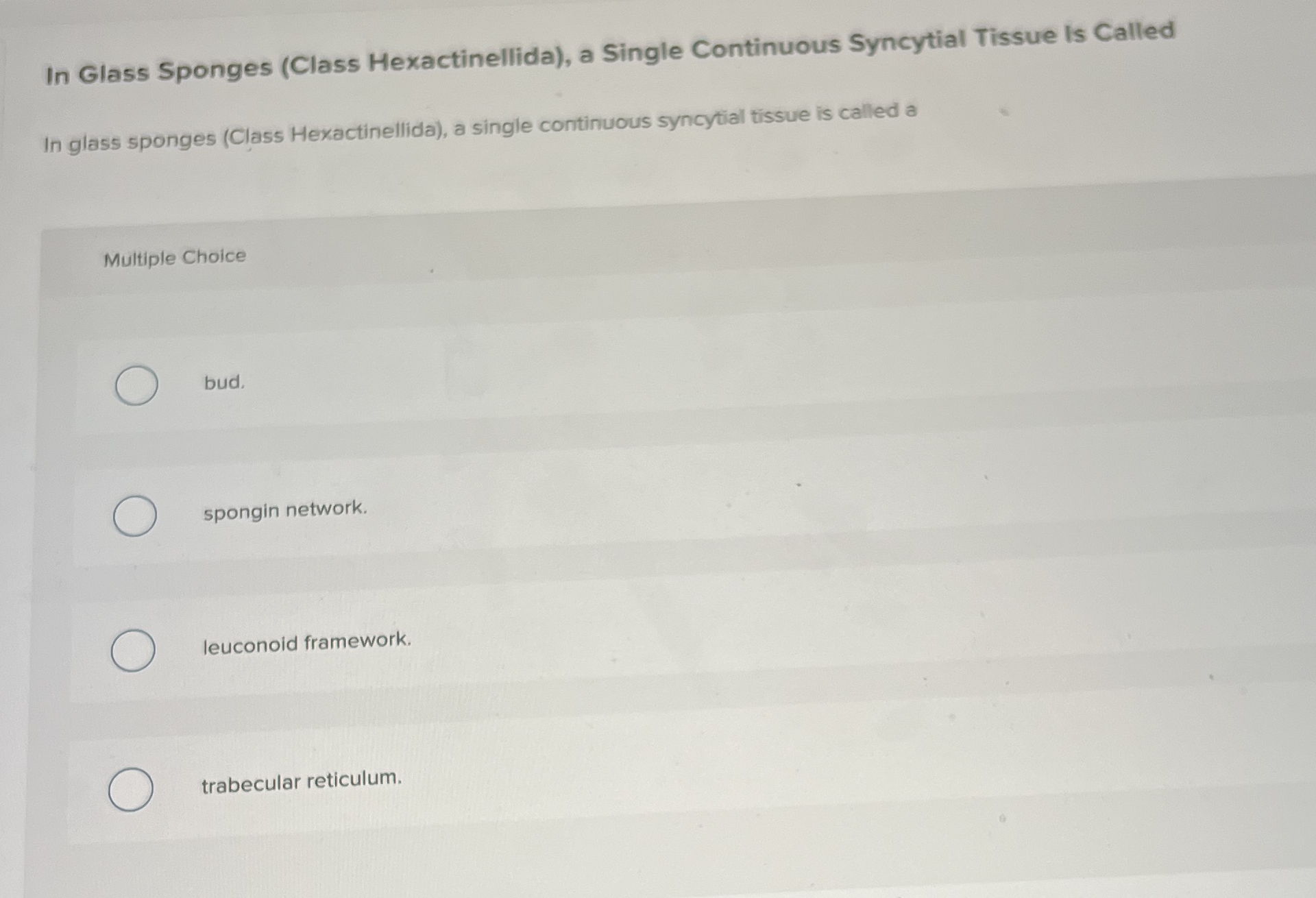 Solved In Glass Sponges (Class Hexactinellida), ﻿a Single | Chegg.com