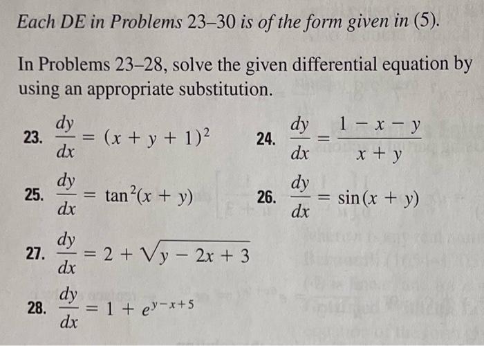 Solved Each DE in Problems 23-30 is of the form given in | Chegg.com Solved Each DE in Problems 23-30 is of the form given in | Chegg.com