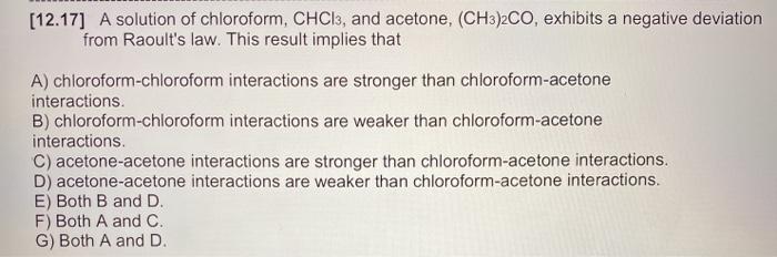 Solved [12.17] A solution of chloroform, CHCl3, and acetone, | Chegg.com