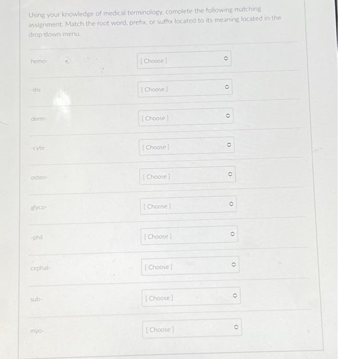 Solved Using your knowledge of medical terminology, complete | Chegg.com